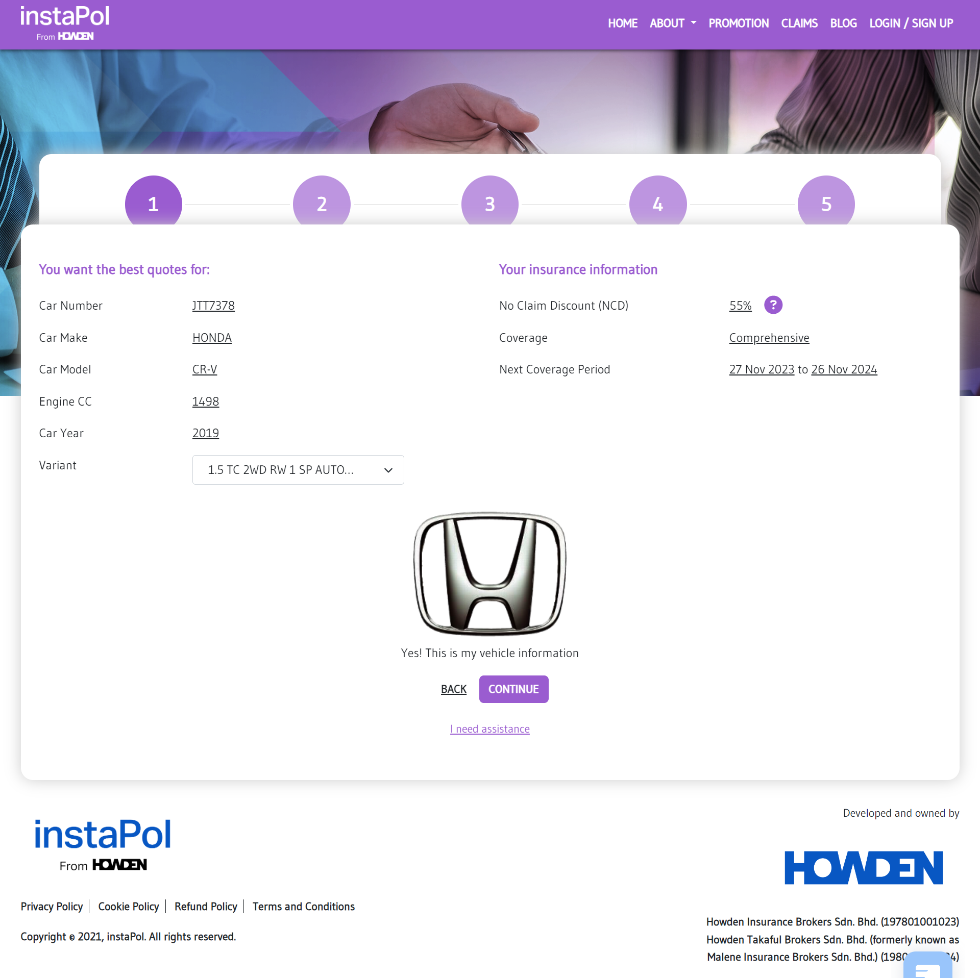 instaPol: Motor quotes in seconds | Howden Malaysia